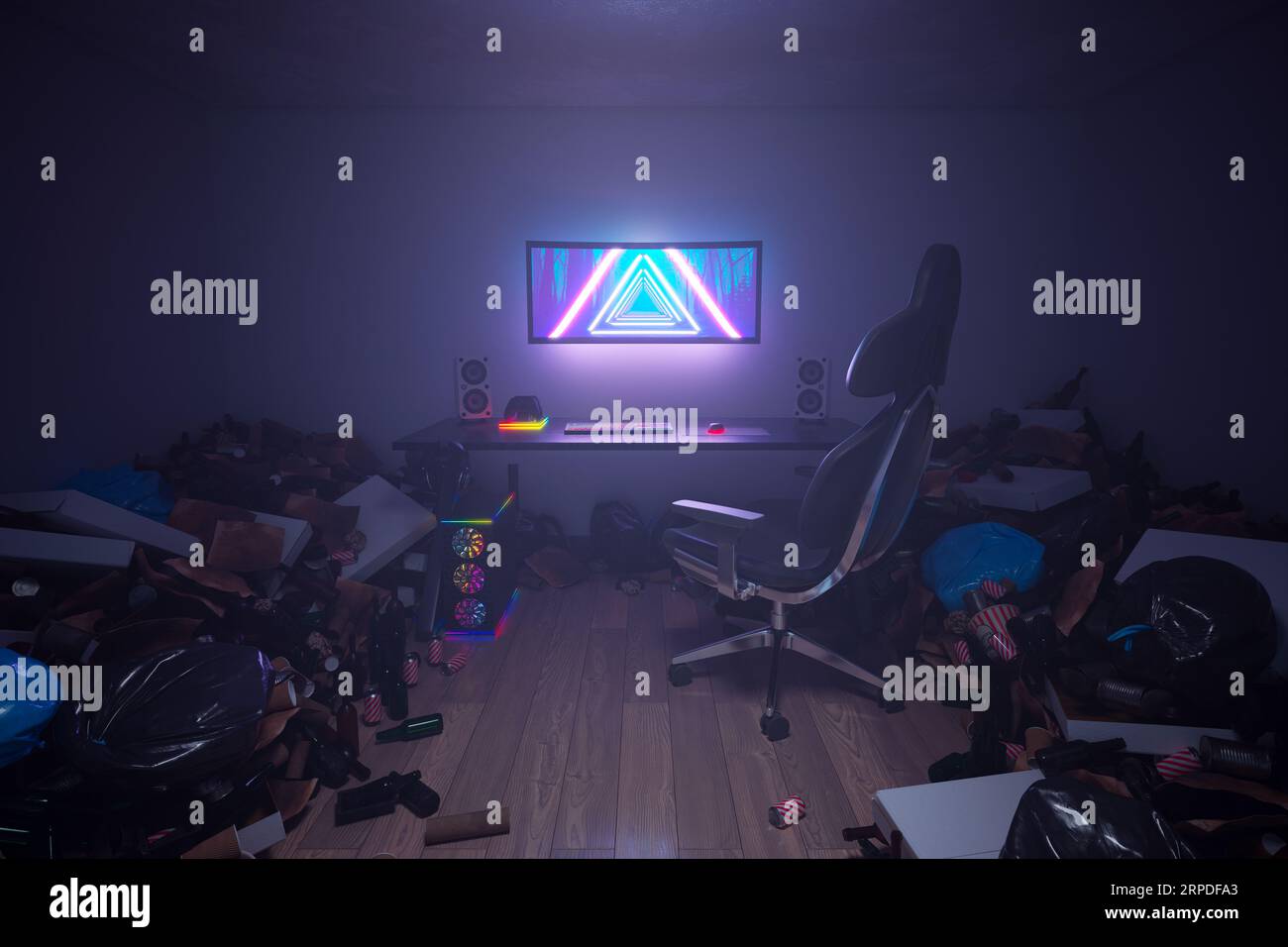 Depressing image with a messy gaming room. Cluttered gamer's room ...