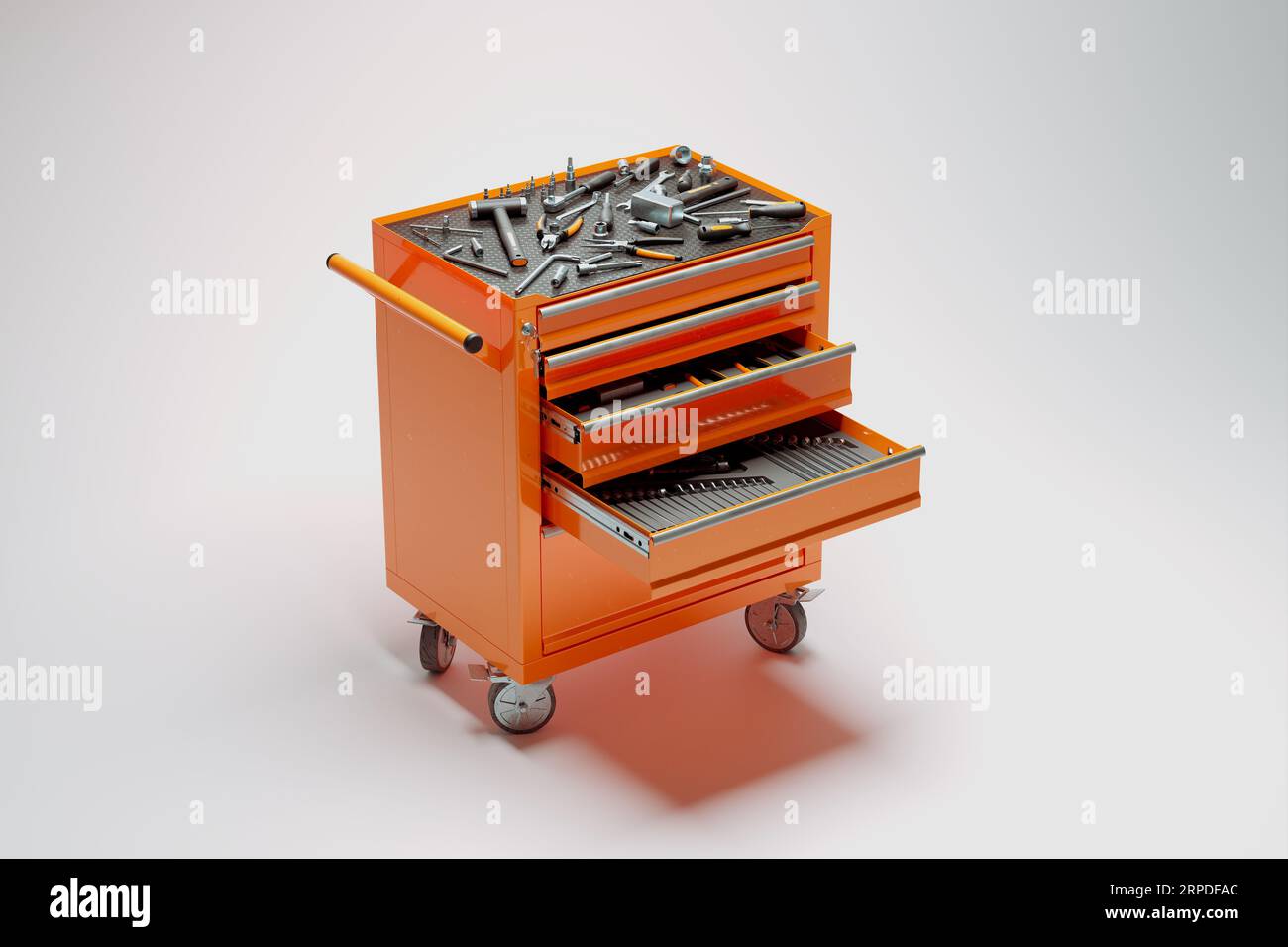 Garage tools organized in metal tool locker. The workshop tools cabinet ...