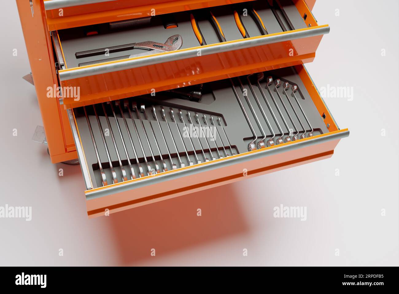 Garage tools organized in metal tool locker. The workshop tools cabinet ...