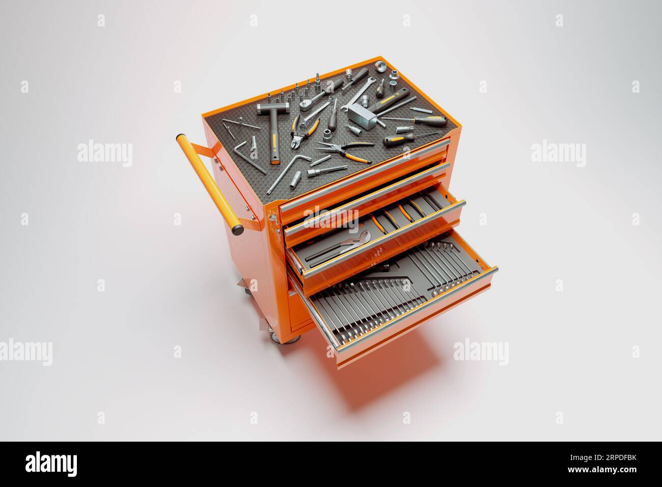 Garage tools organized in metal tool locker. The workshop tools cabinet ...