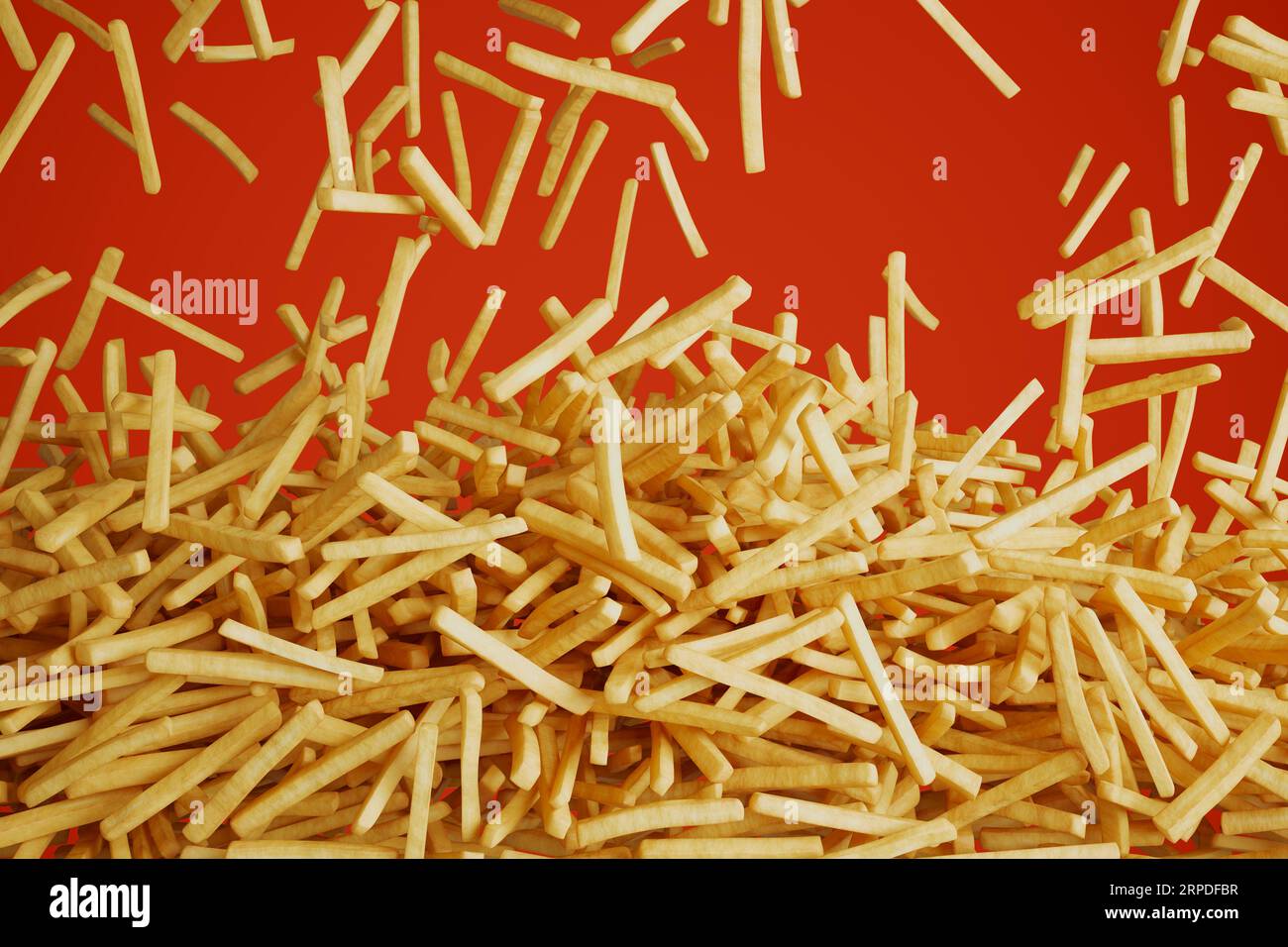 French fries falling down and forming the pile. Fast food. Chips. Red ...