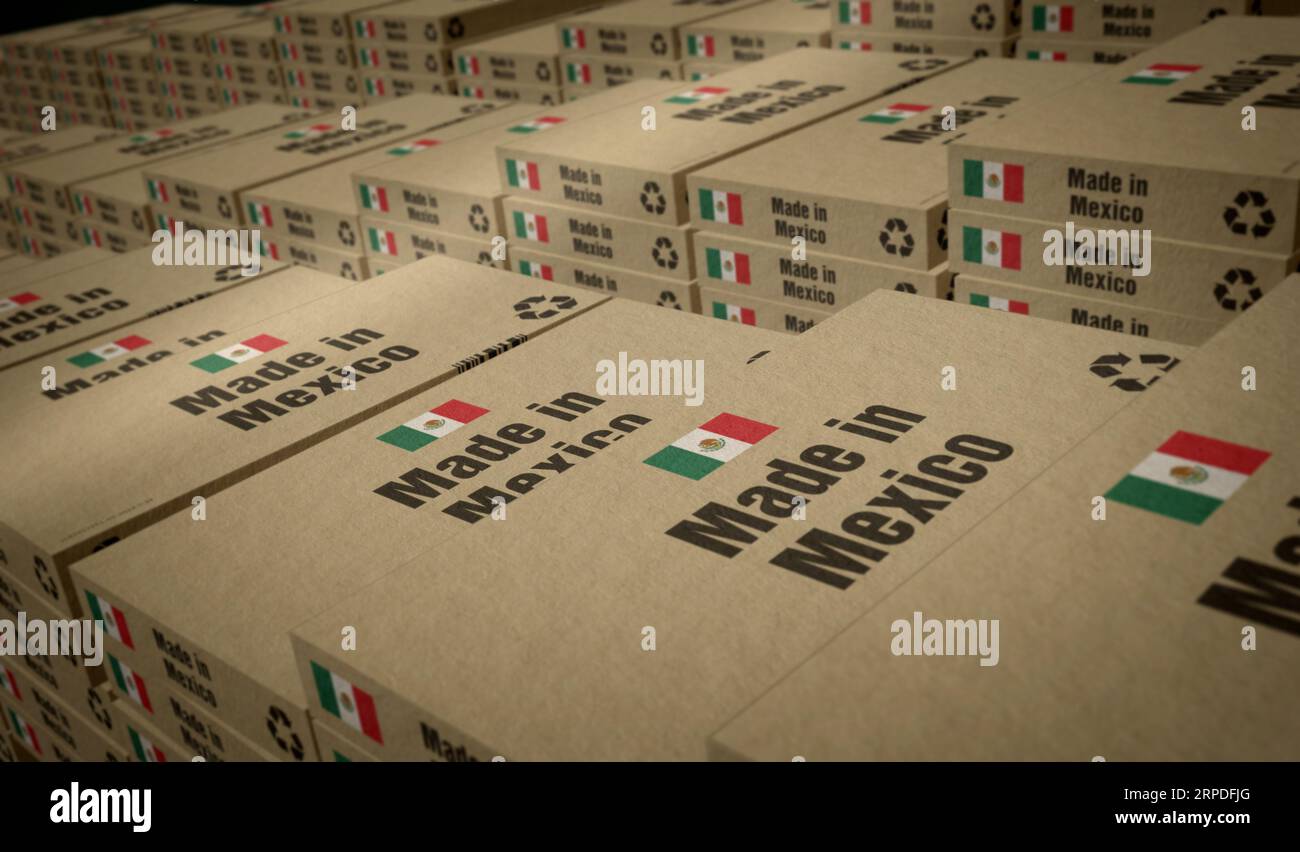 Made in Mexico box production line. Manufacturing and delivery. Product ...