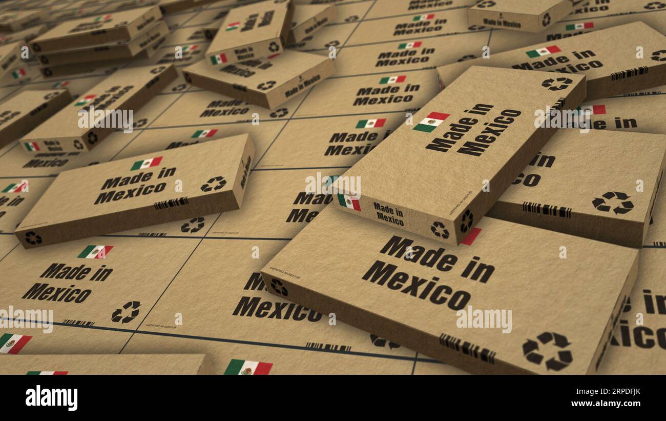 Made in Mexico box production line. Manufacturing and delivery. Product ...