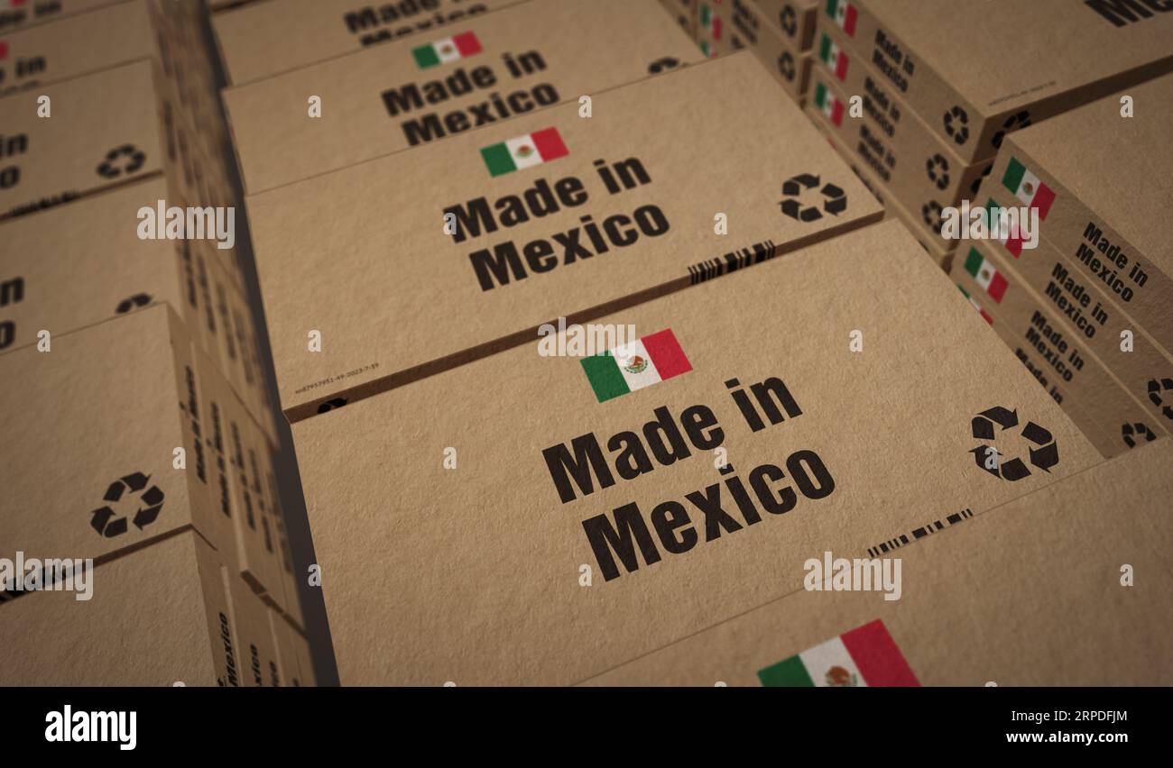 Made in Mexico box production line. Manufacturing and delivery. Product ...