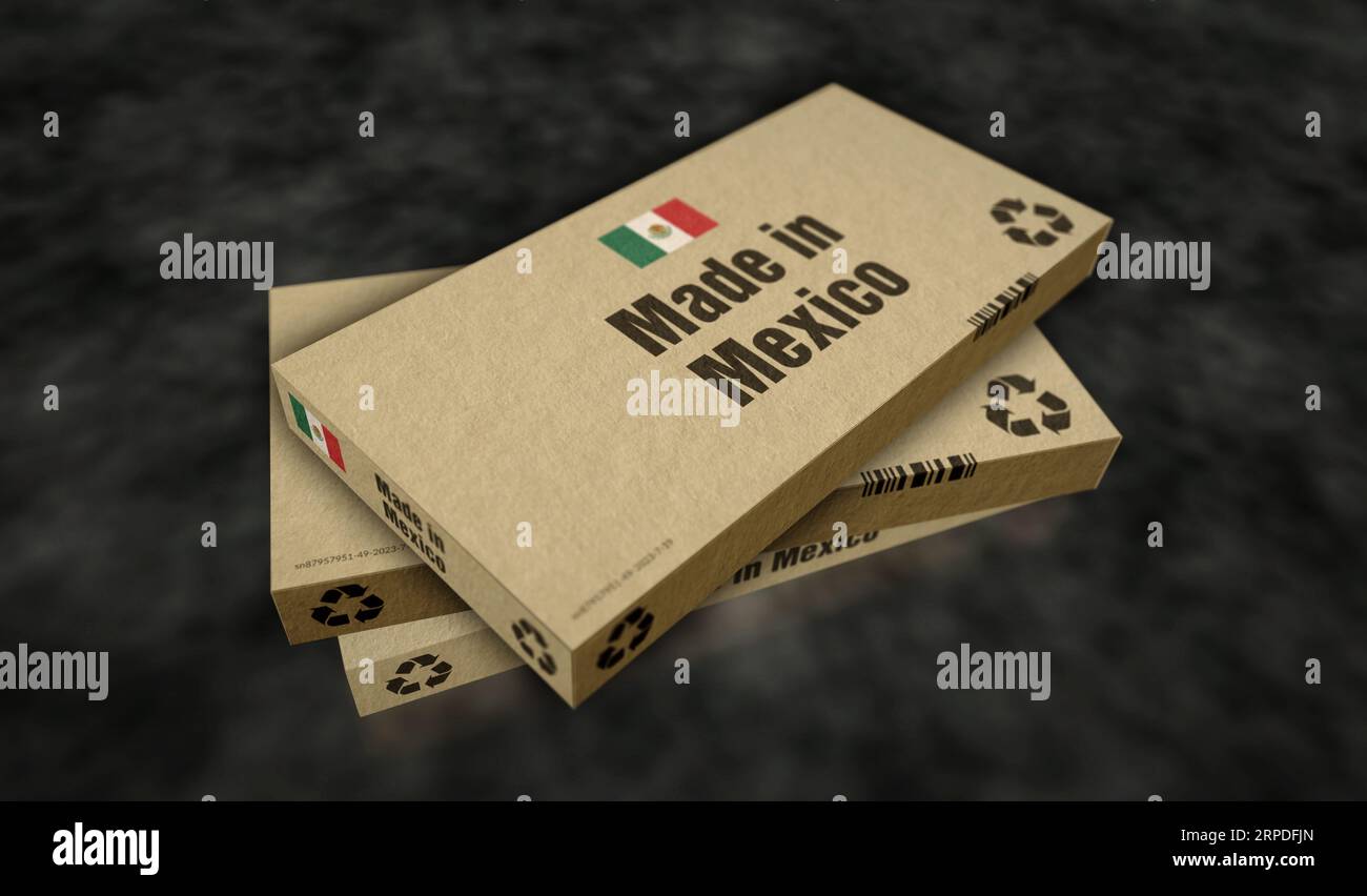 Made in Mexico box production line. Manufacturing and delivery. Product ...