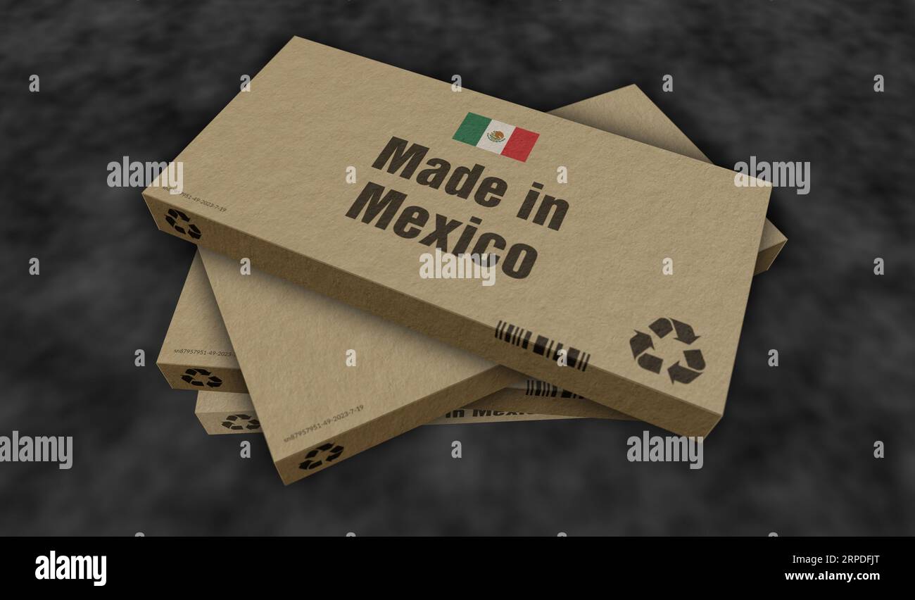 Made in Mexico box production line. Manufacturing and delivery. Product ...
