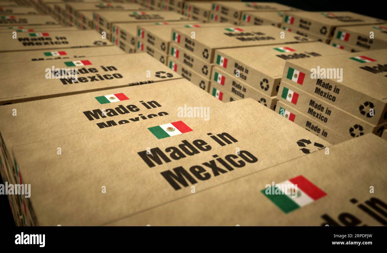 Made in Mexico box production line. Manufacturing and delivery. Product ...