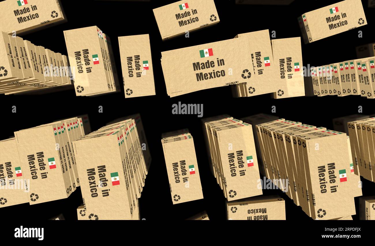 Made in Mexico box production line. Manufacturing and delivery. Product ...