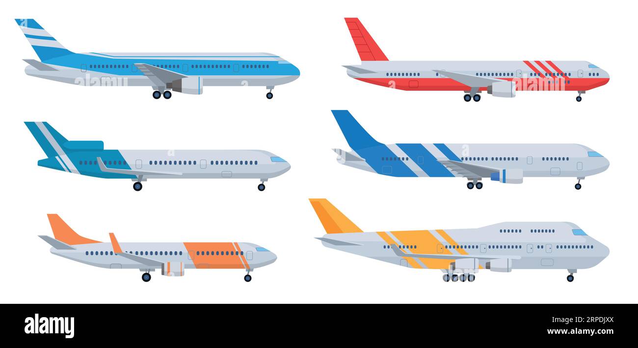 Cartoon set of civil, private, military aircraft. Vector illustration ...