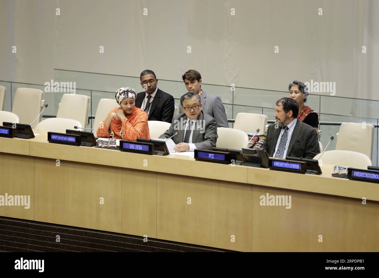 (190809) -- UNITED NATIONS, Aug. 9, 2019 -- Liu Zhenmin (C, front ...