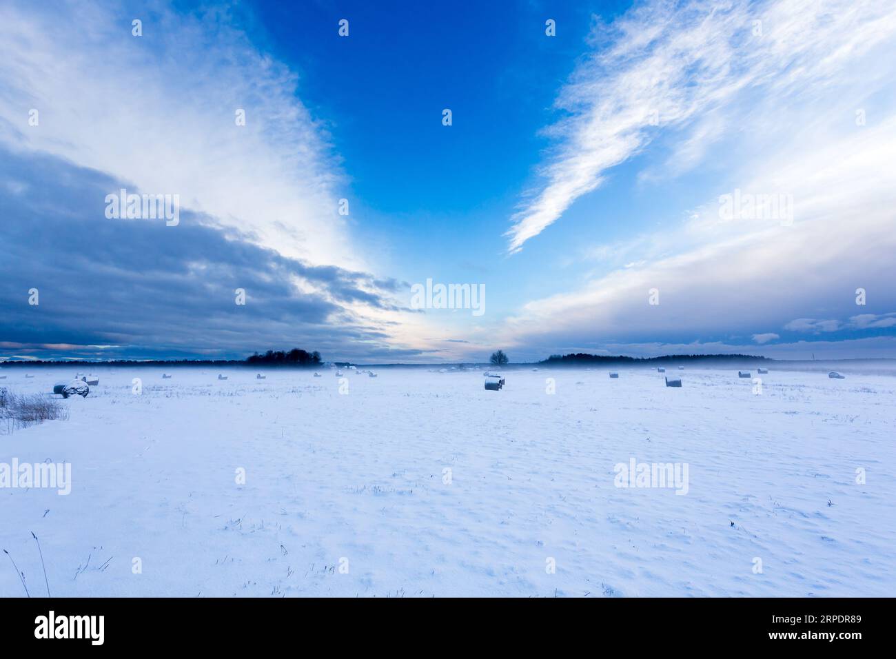 Farmland field under snow - rural nature winter landscape Stock Photo ...
