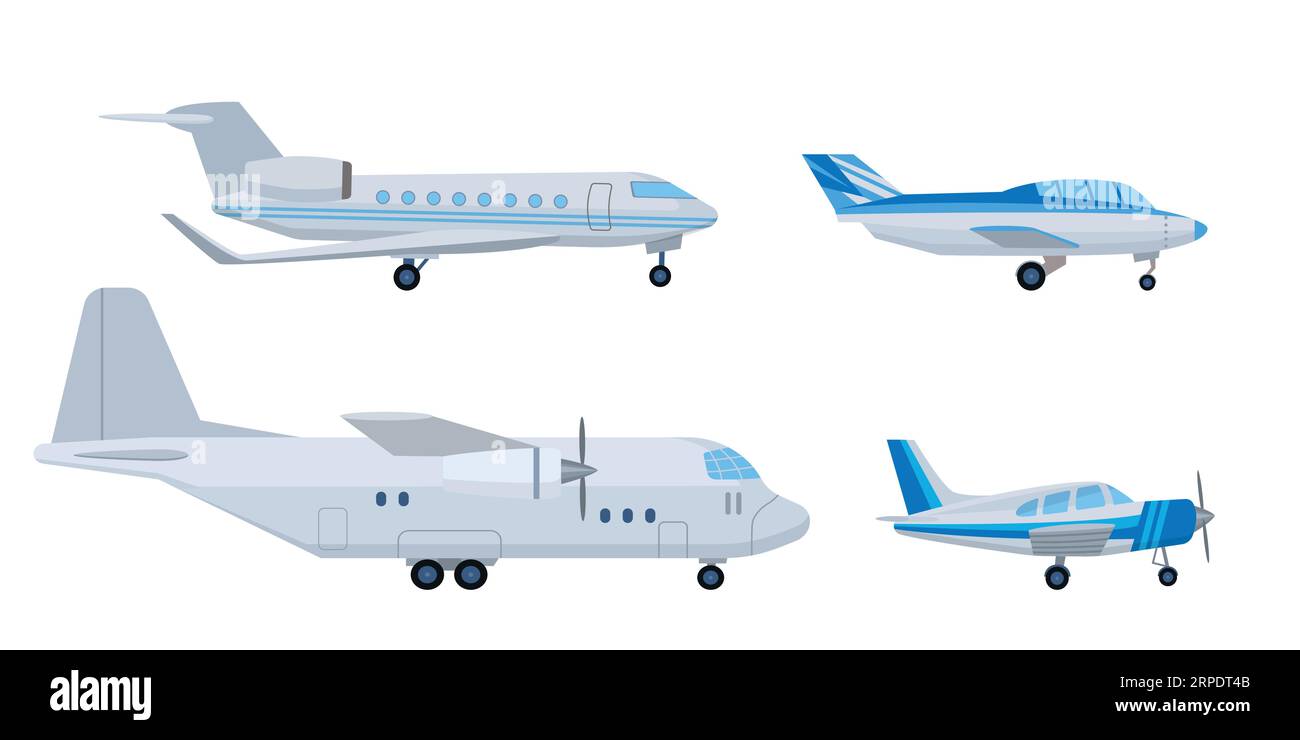 Cartoon set of civil, cargo, private aircraft. Vector illustration ...