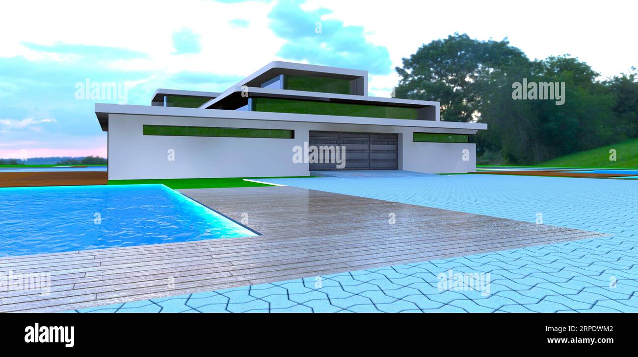 Interesting design of the house territory in front of the garage ...