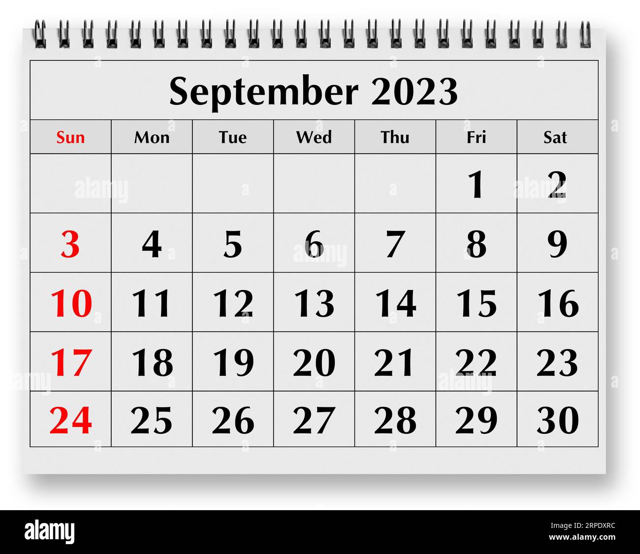 One page of the annual monthly calendar - September 2023 Stock Photo ...
