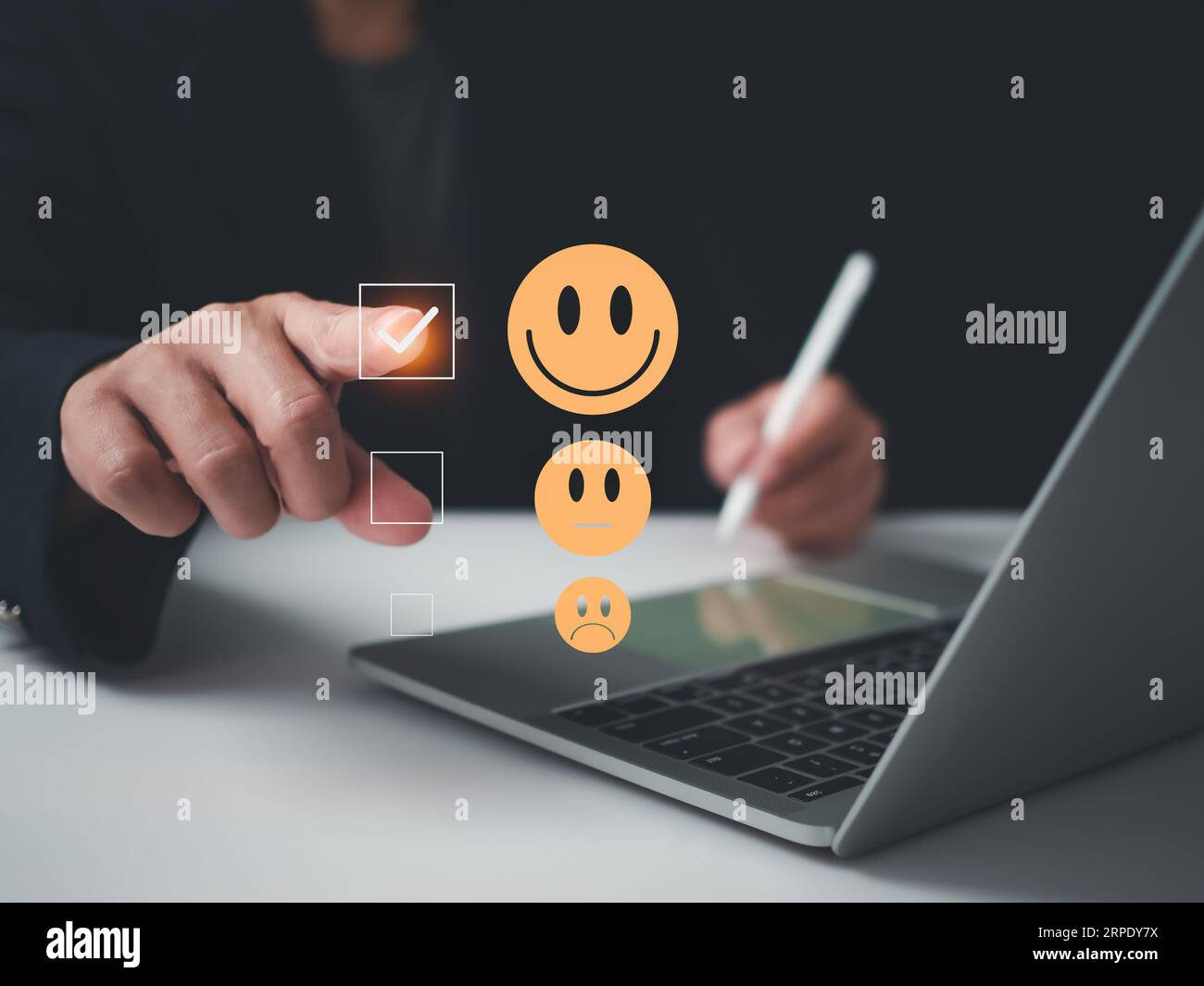 Business people are evaluating and surveying customer satisfaction ...