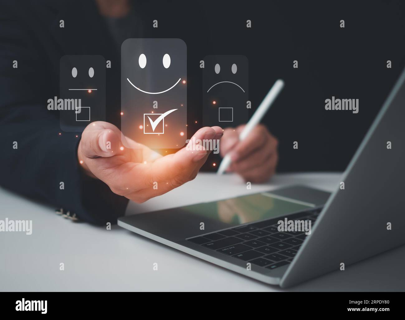 Business people are evaluating and surveying customer satisfaction ...