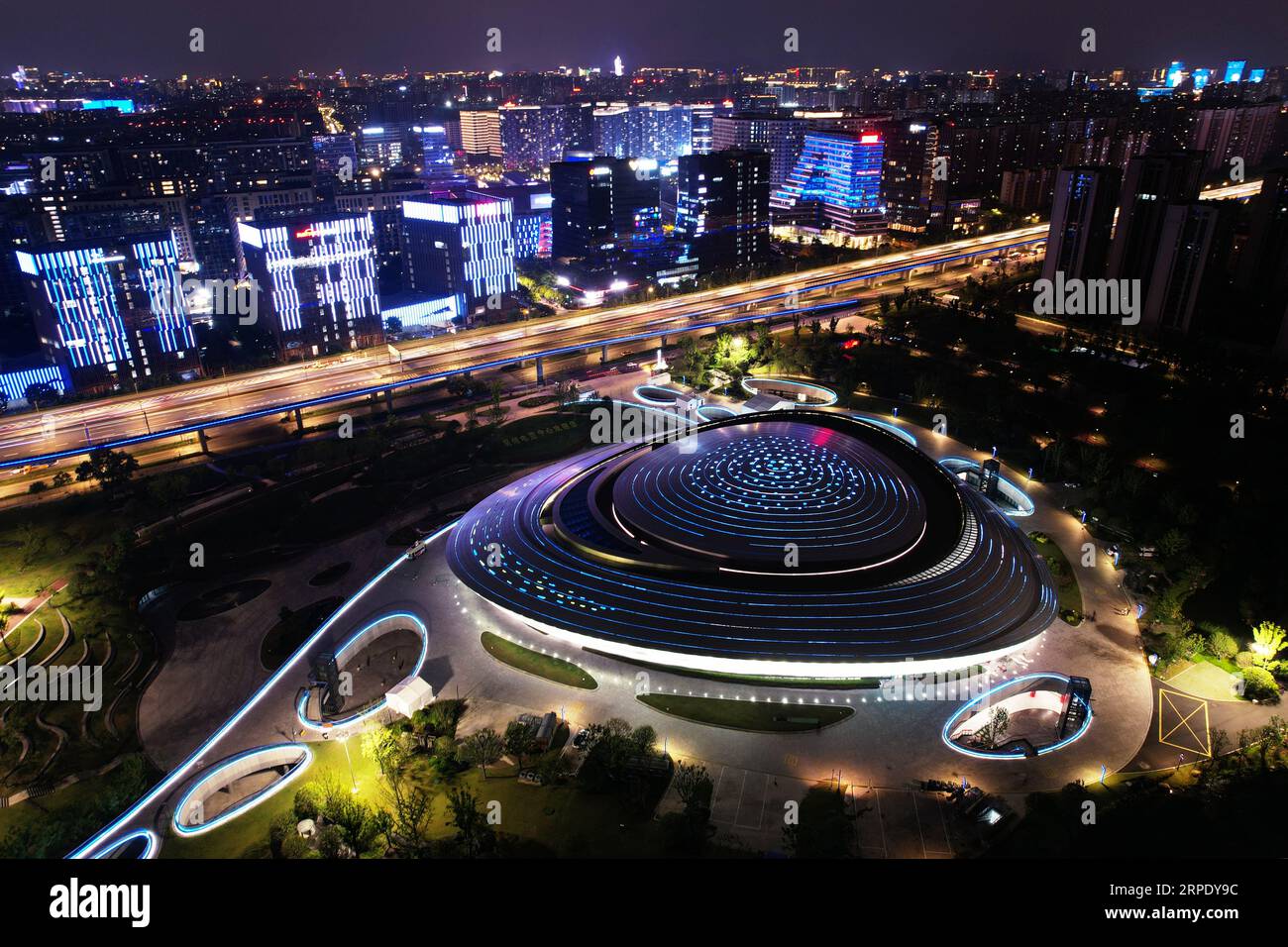 HANGZHOU, CHINA - SEPTEMBER 4, 2023 - An aerial photo shows the night ...