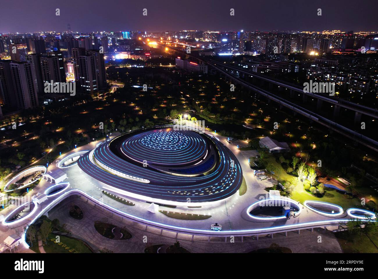 HANGZHOU, CHINA - SEPTEMBER 4, 2023 - An aerial photo shows the night ...
