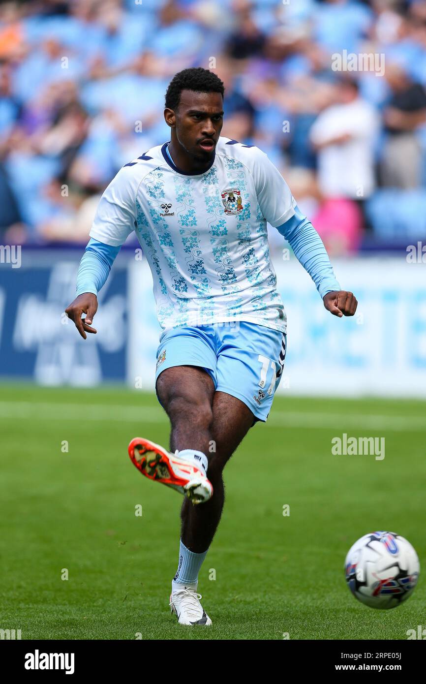 Coventry City's Haji Wright warms up ahead of the Sky Bet Championship ...