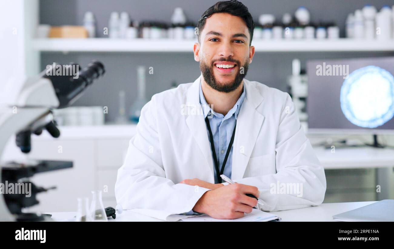 Doctor, medical researcher or surgeon, planning, taking notes and ...