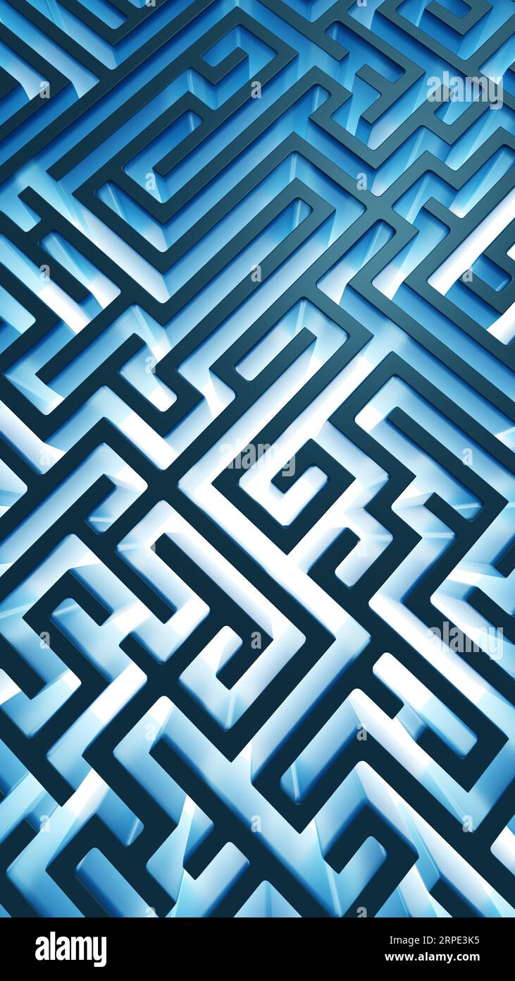 Labyrinth glow blue maze structure confusing way to the exit. Breaking ...