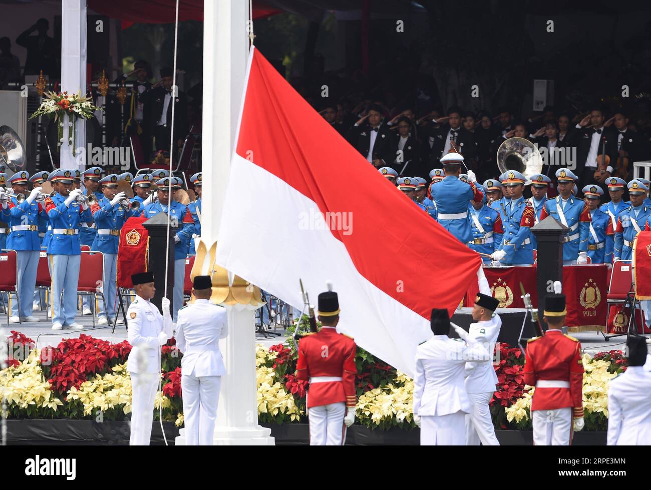 (190817) -- JAKARTA, Aug. 17, 2019 -- The Indonesian national flag is ...