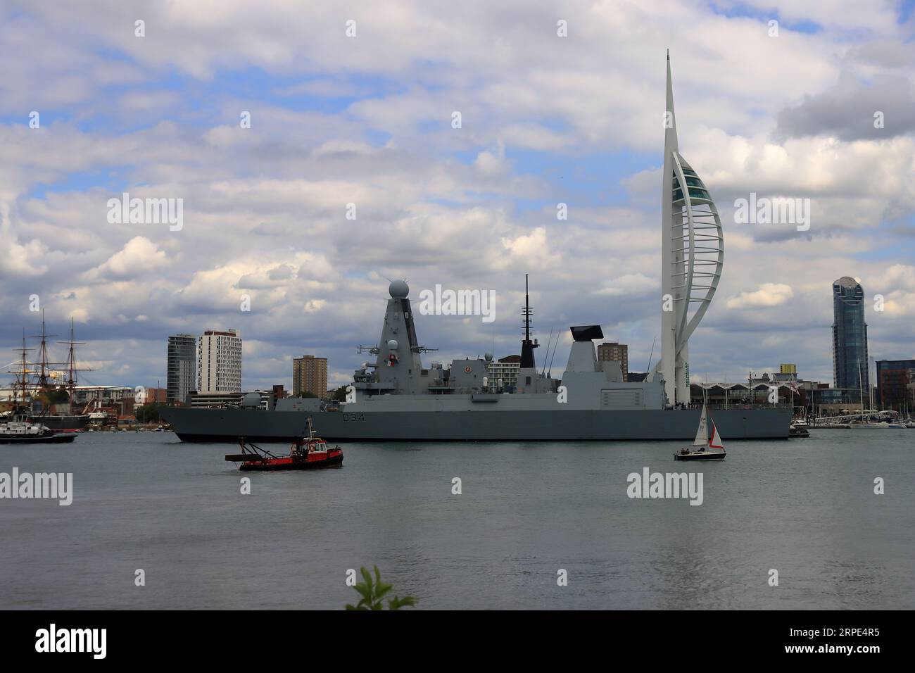 Passing the Spinnaker Tower. D34, Royal Navy Type 45 daring class air ...