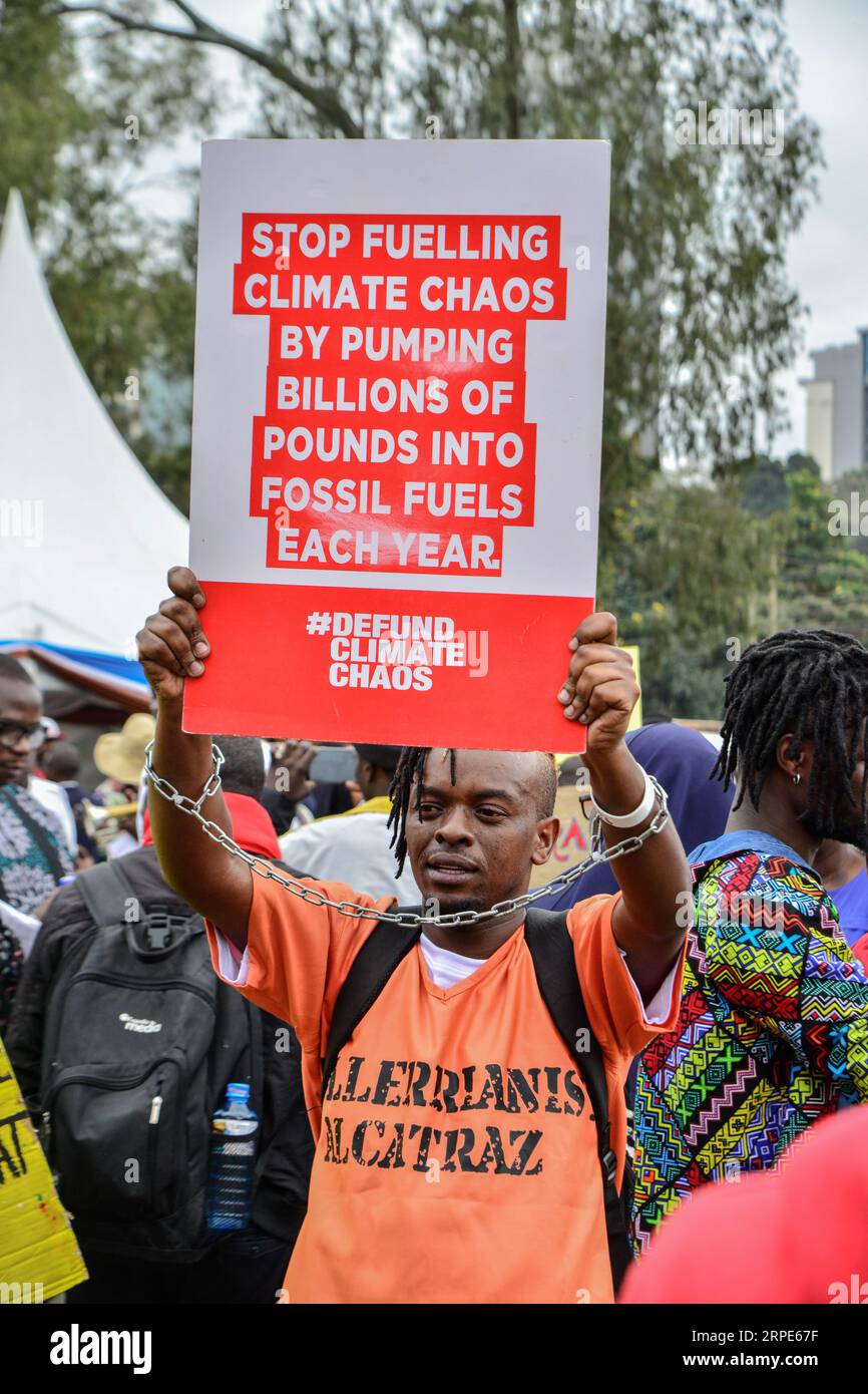 Nairobi, Kenya. 04th Sep, 2023. An activist holds a placard, rallying ...