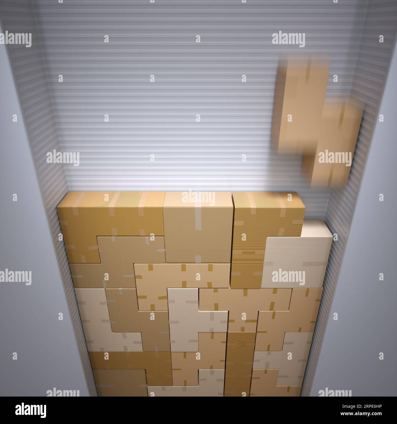 Funny concept of boxes moving like a puzzle game. Logistics and ...