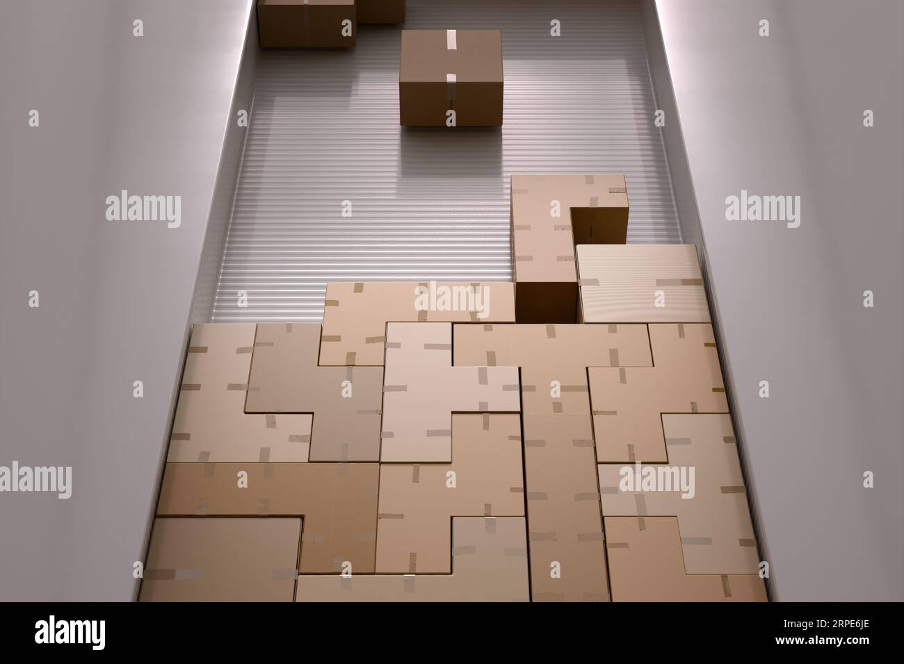Funny concept of boxes moving like a puzzle game. Logistics and ...