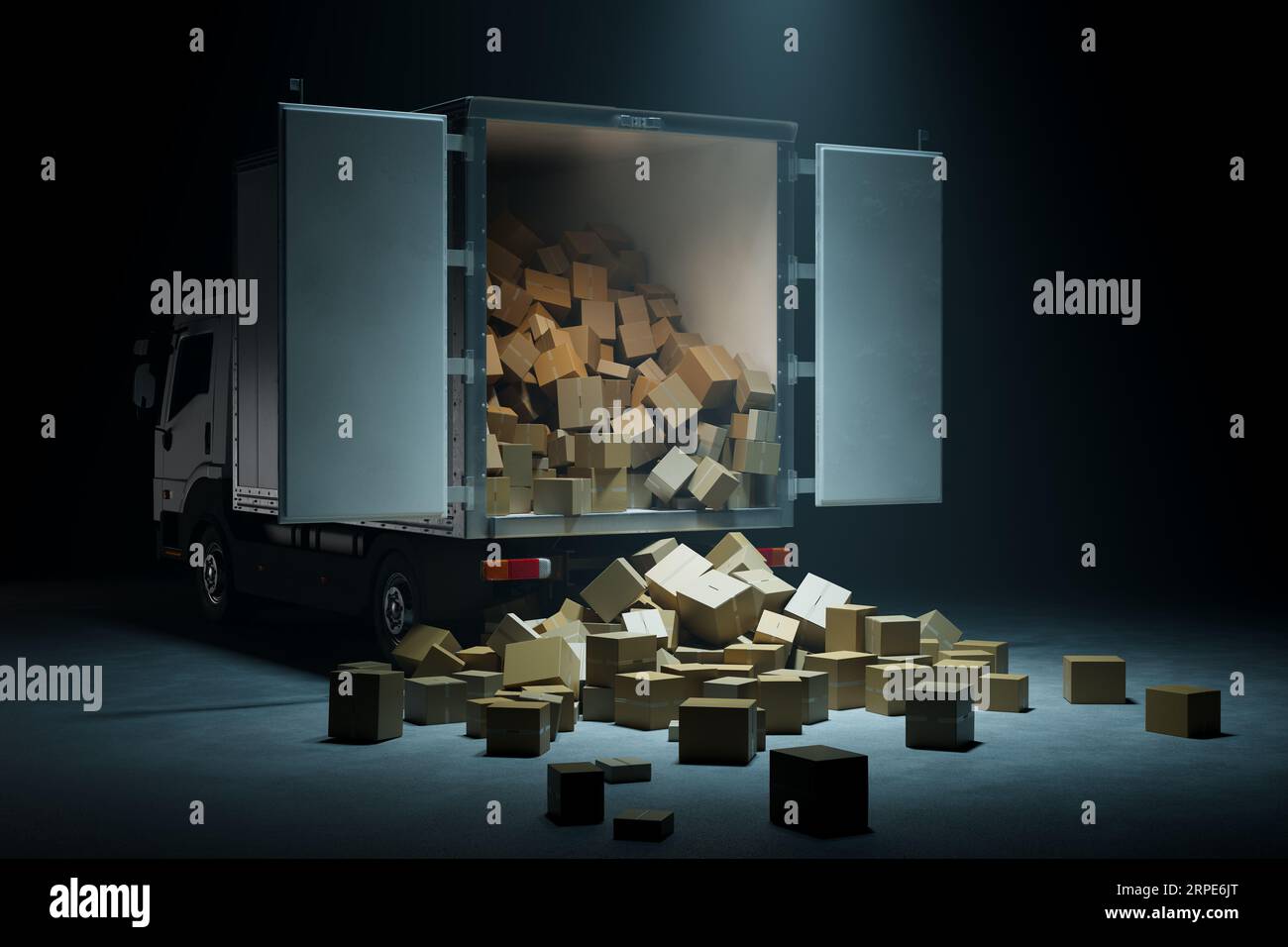 The delivery truck door opens and packages fell out. Box pile left on ... The delivery truck door opens and packages fell out. Box pile left on ...