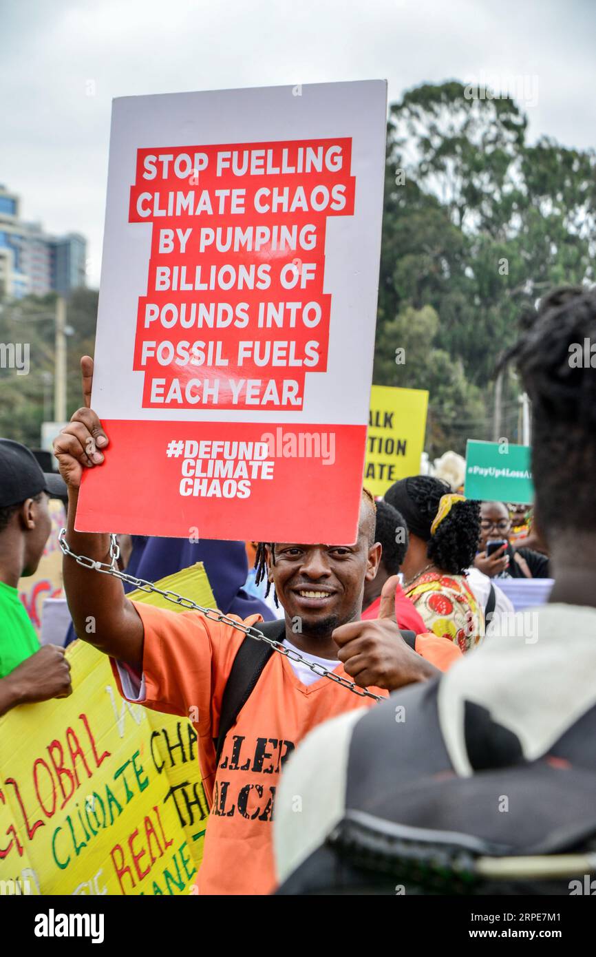 Nairobi, Kenya. 04th Sep, 2023. An activist holds a placard, rallying ...
