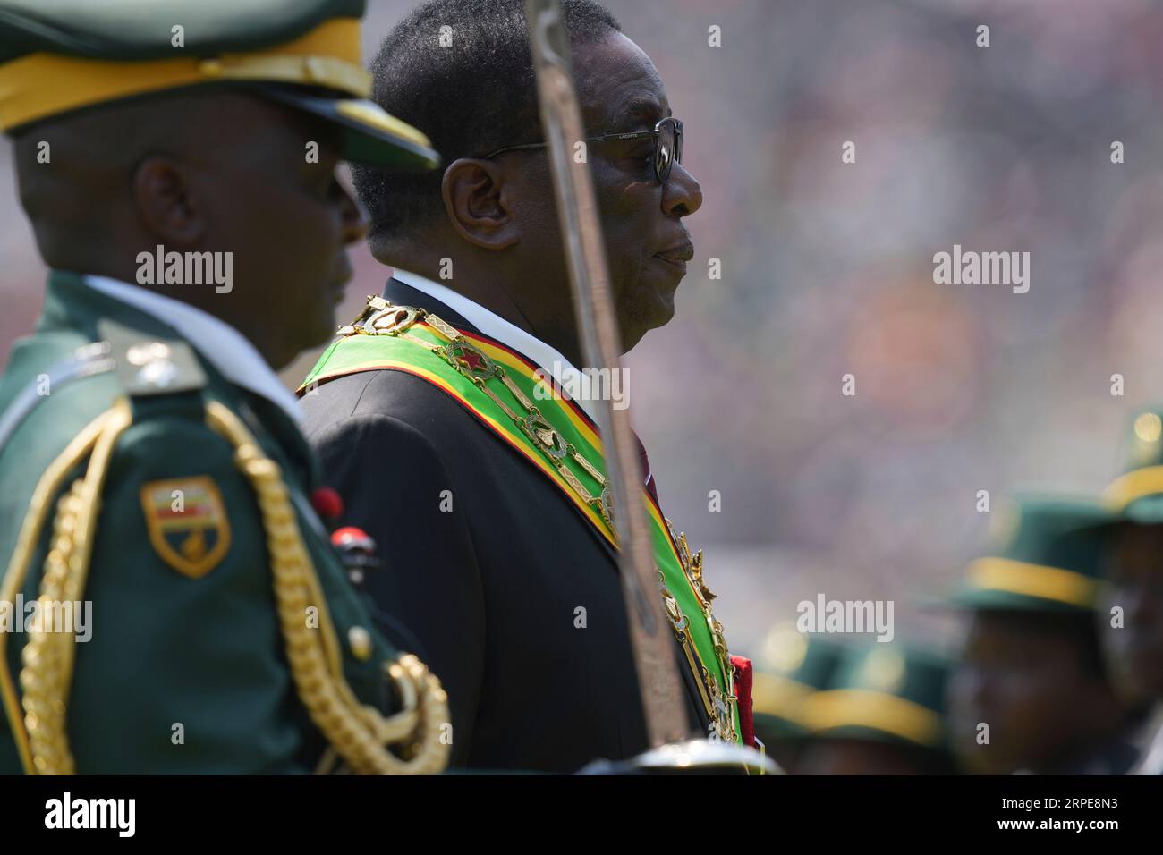Zimbabwe's President Emmerson Mnangagwa inspects the guard of honour ...