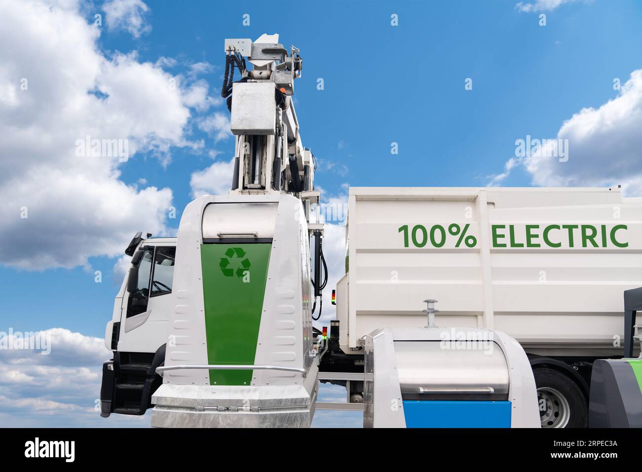 Concept of full electric garbage truck. Green energy vehicle Stock ...