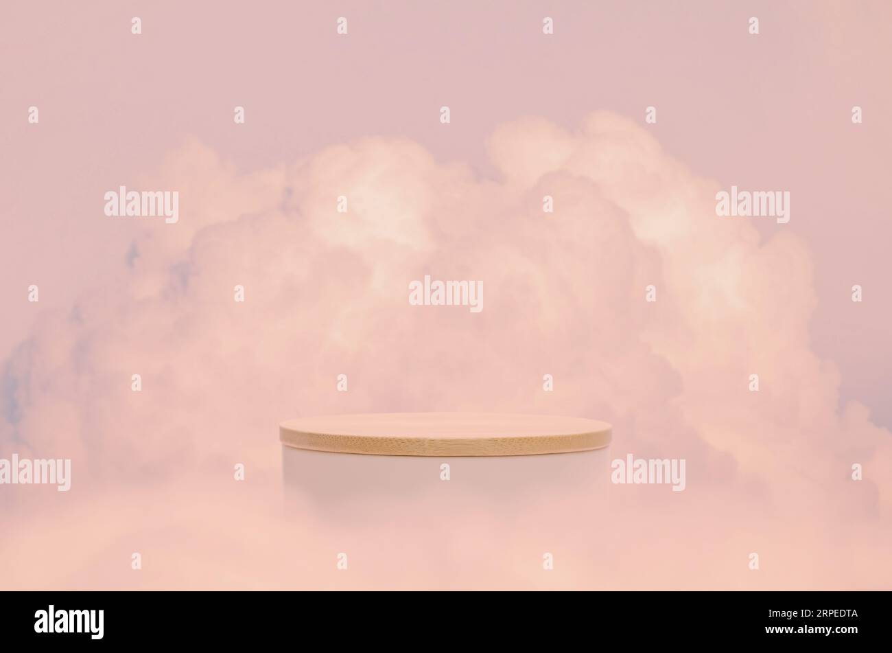 Surreal podium outdoor on blue sky pink gold pastel soft clouds with ...