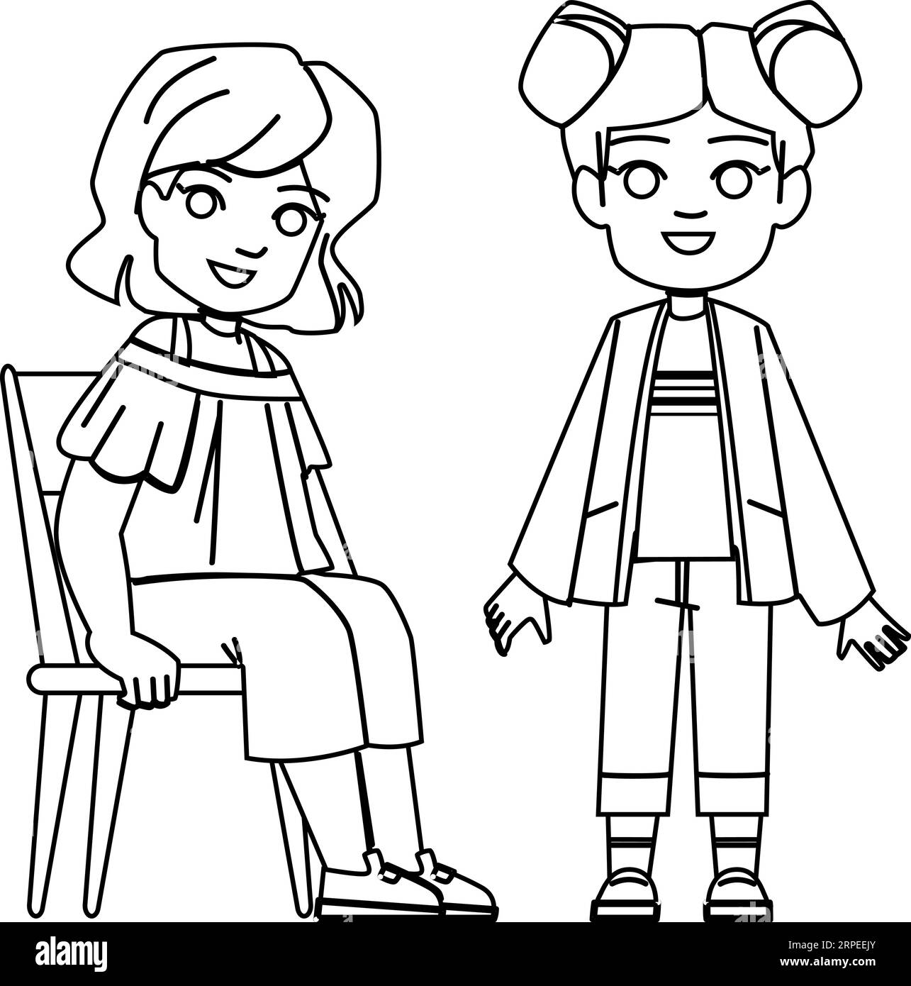 kid girl stand sit vector Stock Vector Image & Art - Alamy