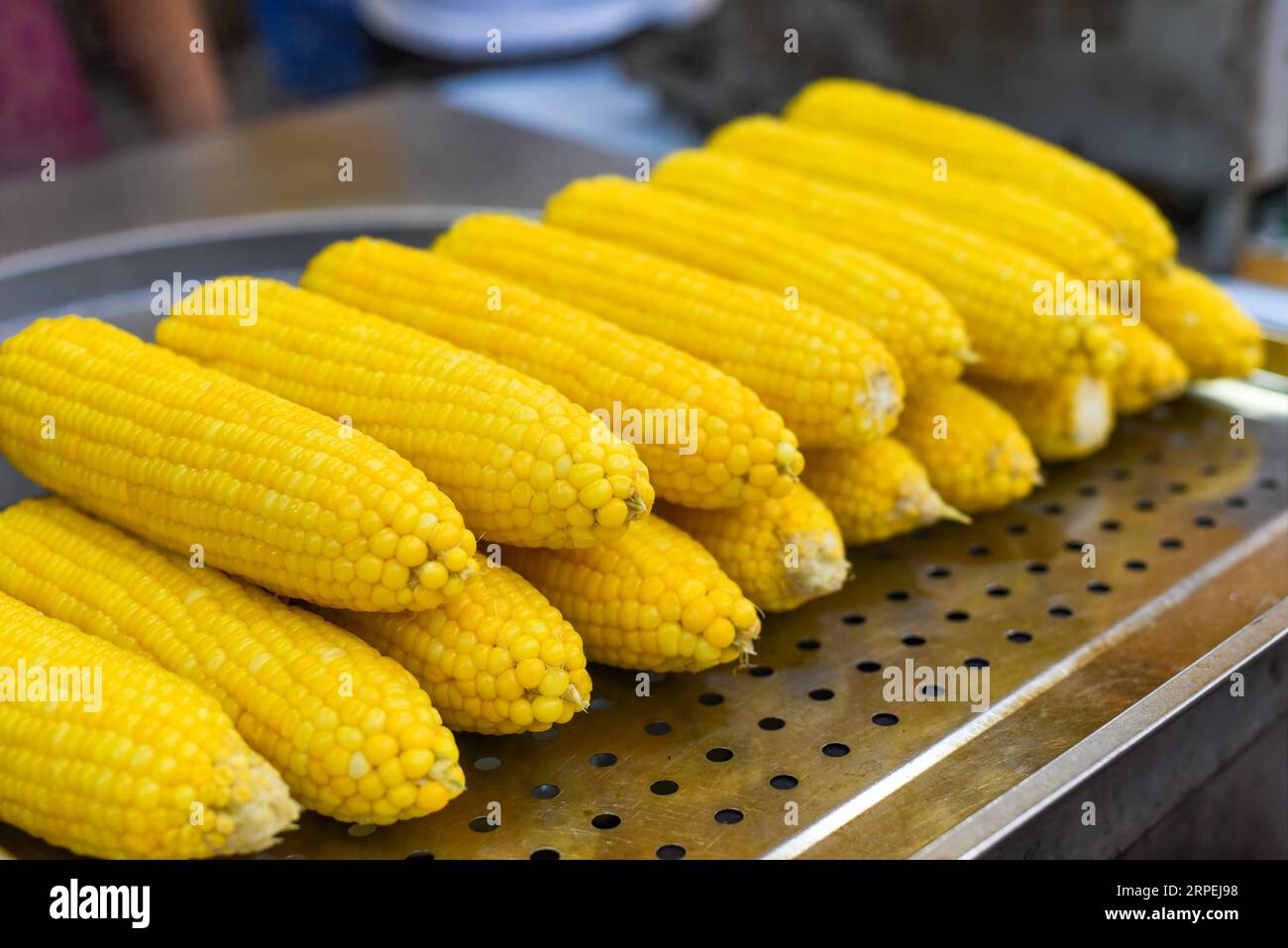 Boiled cooked corn in Jalan Alor street food in Kuala Lumpur Stock ...