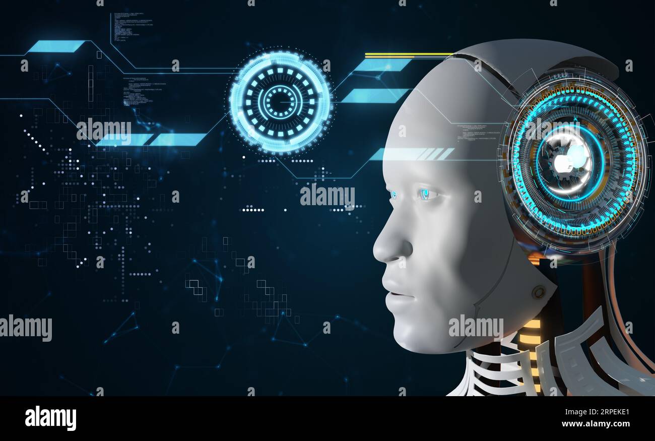 robot thinking and big data process, 3d illustration rendering Stock ...