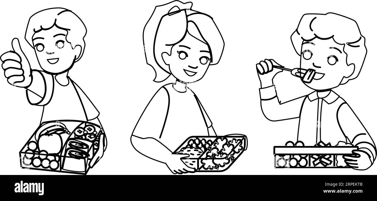 childhood kid eating healthy lunch vector Stock Vector Image & Art - Alamy