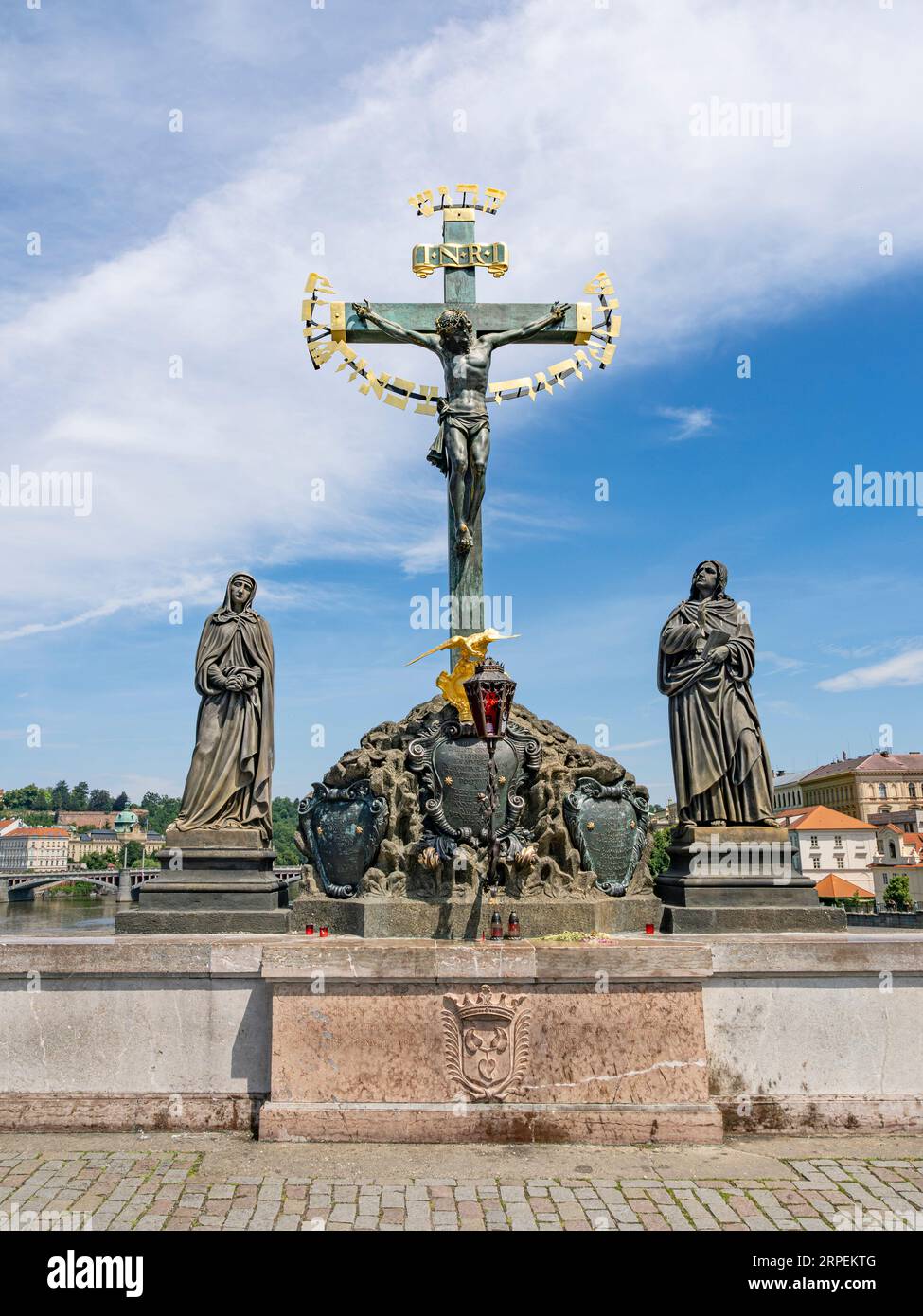 Metal crucifix scene installed in 17th century on Charles Bridge is ...