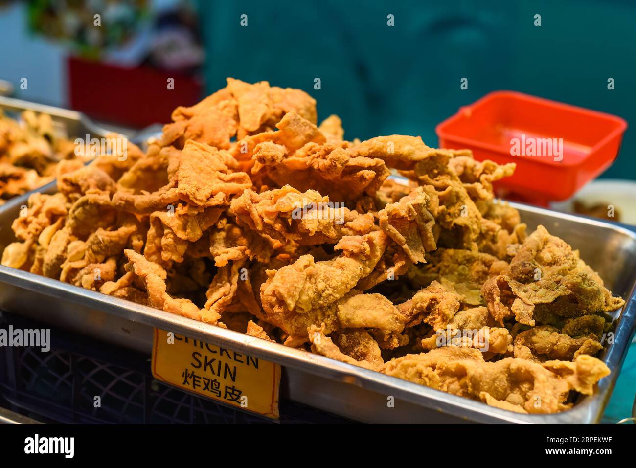 Fried chicken skin in the street food Jalan Alor in Kuala Lumpur Stock ...