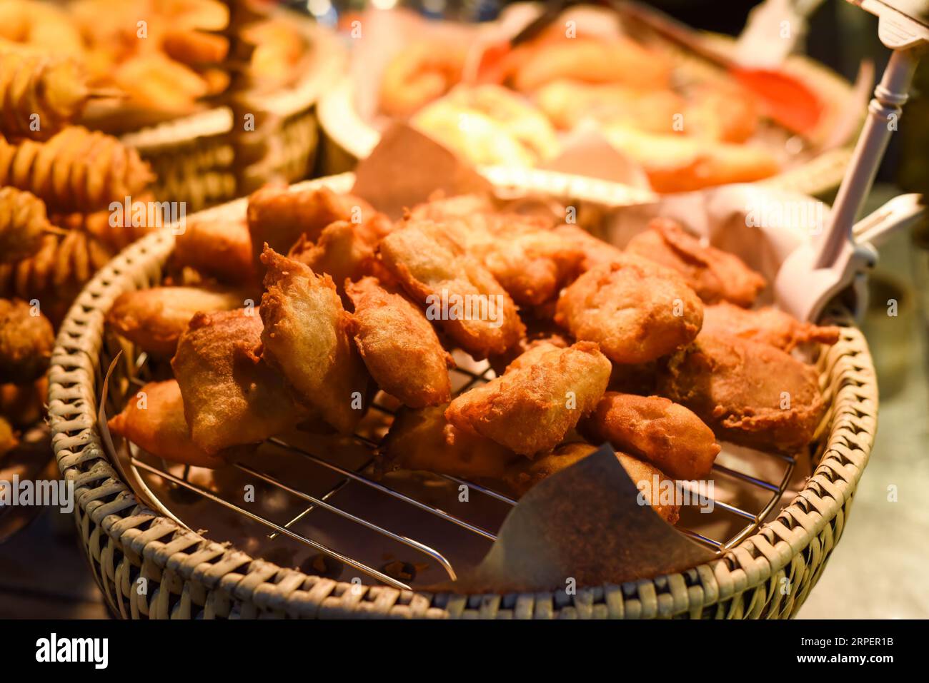 Fried durian in the street food Jalan Alor in Kuala Lumpur Stock Photo ...