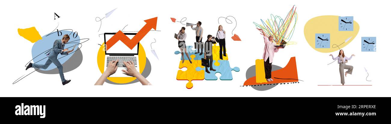 Analytics and cooperation. Employees, office workers in working ...