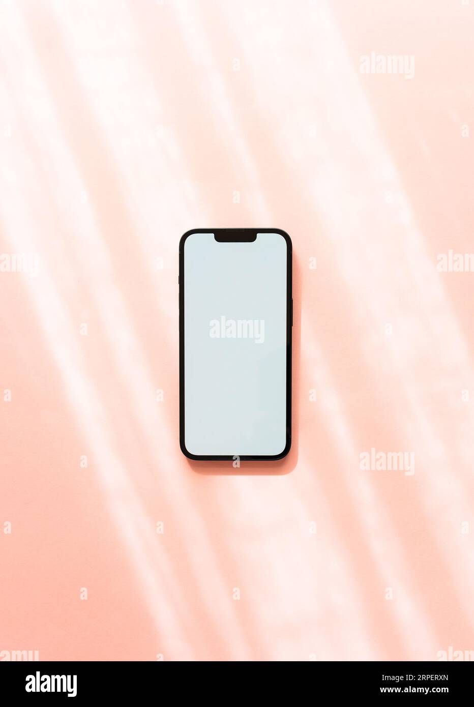 White blank path screen mobile phone with mockup copy space on neutral ...
