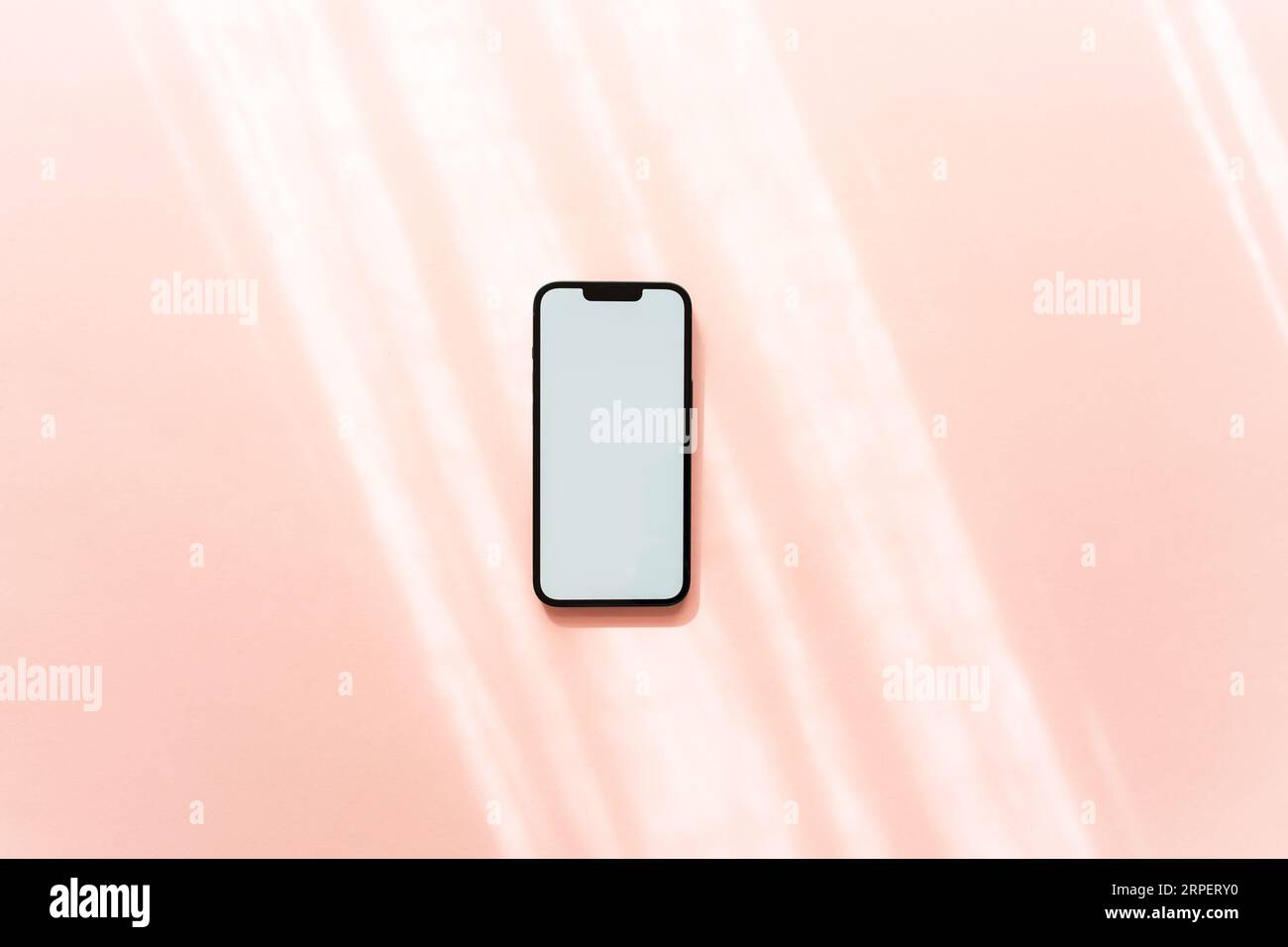White blank path screen mobile phone with mockup copy space on neutral ...