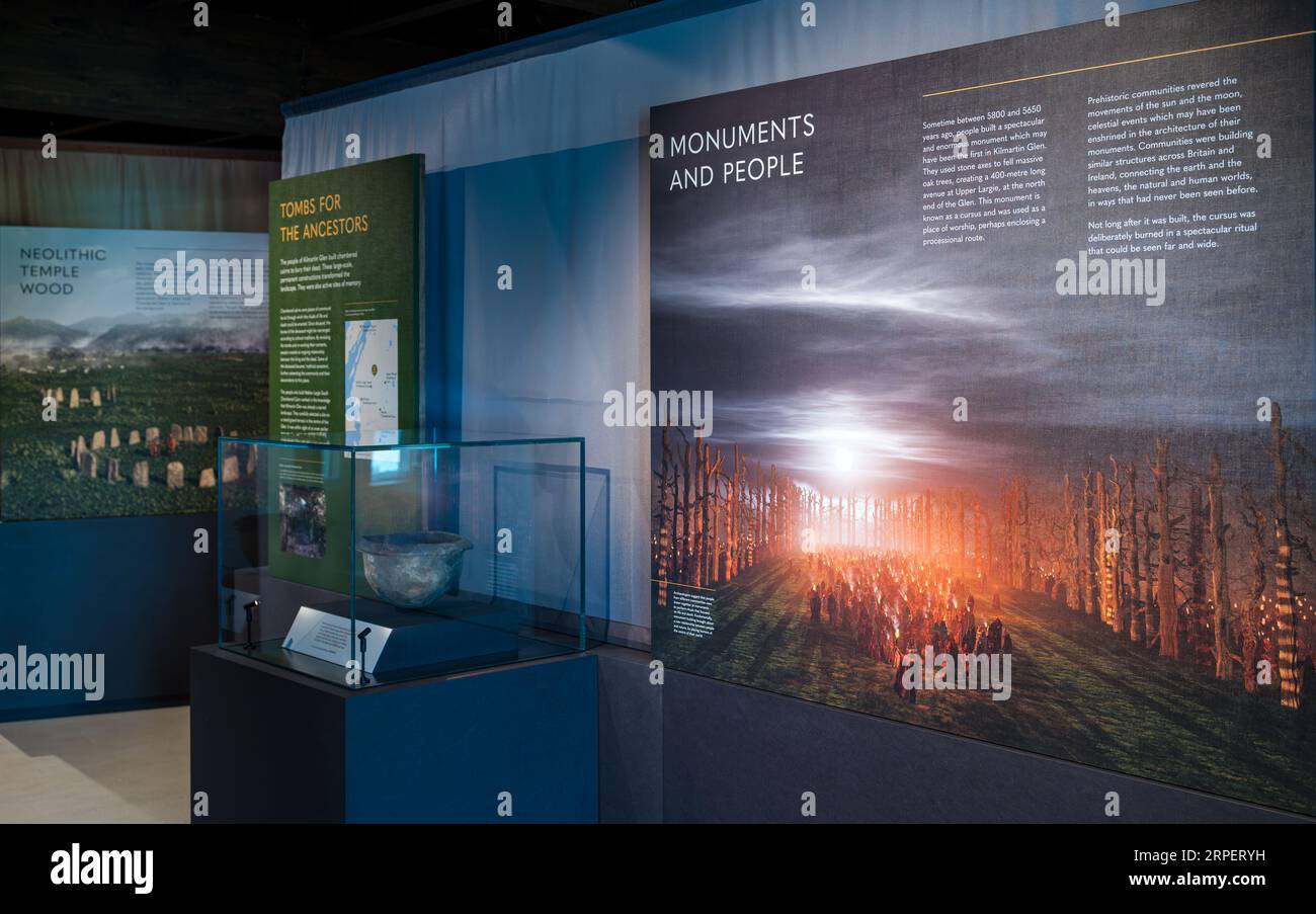 Information boards for exhibits, Kilmartin Museum, Argyll, Scotland, UK ...