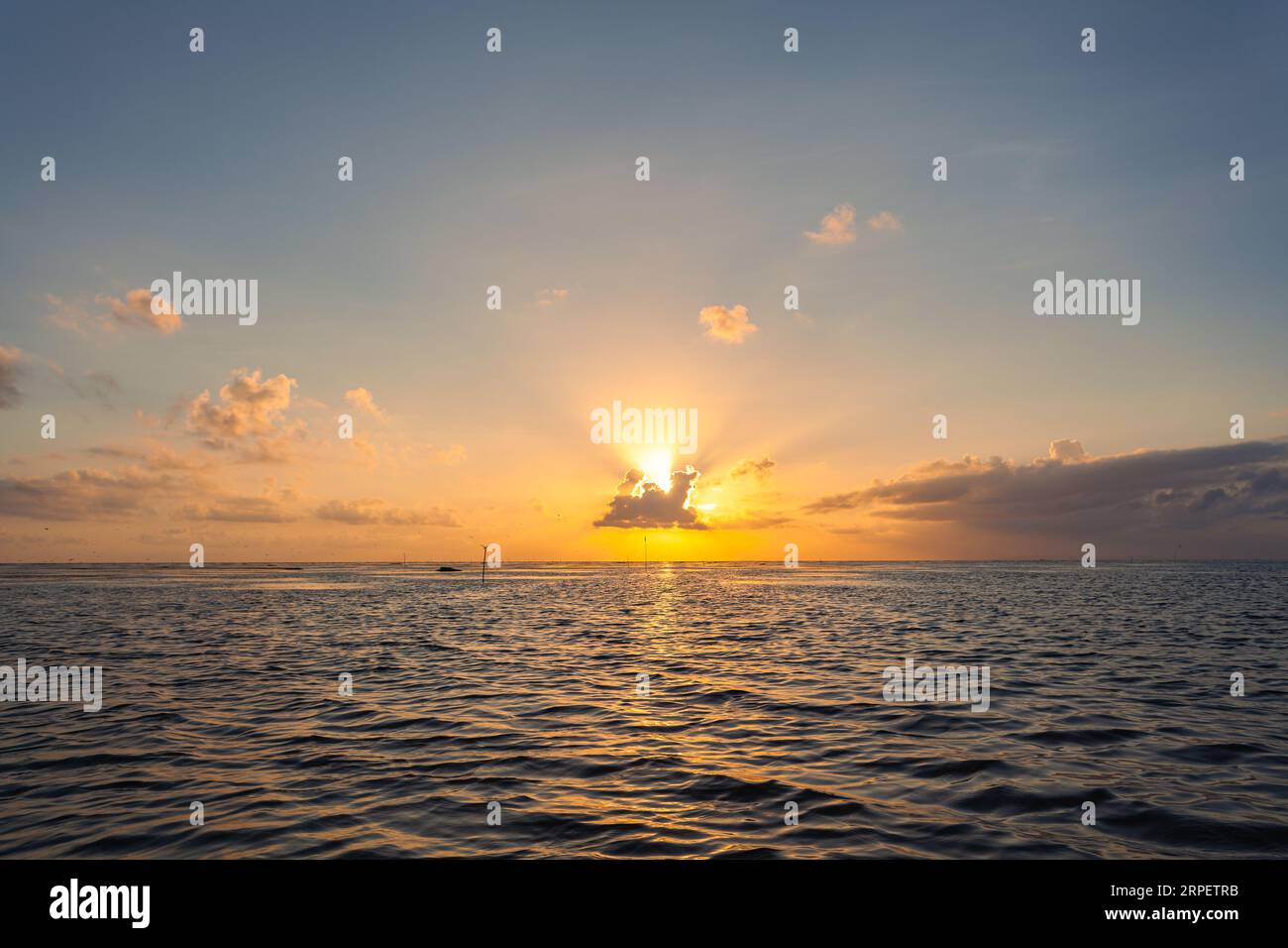 Beautiful golden reflection sunrise above the lagoon. landscape Amazing ...