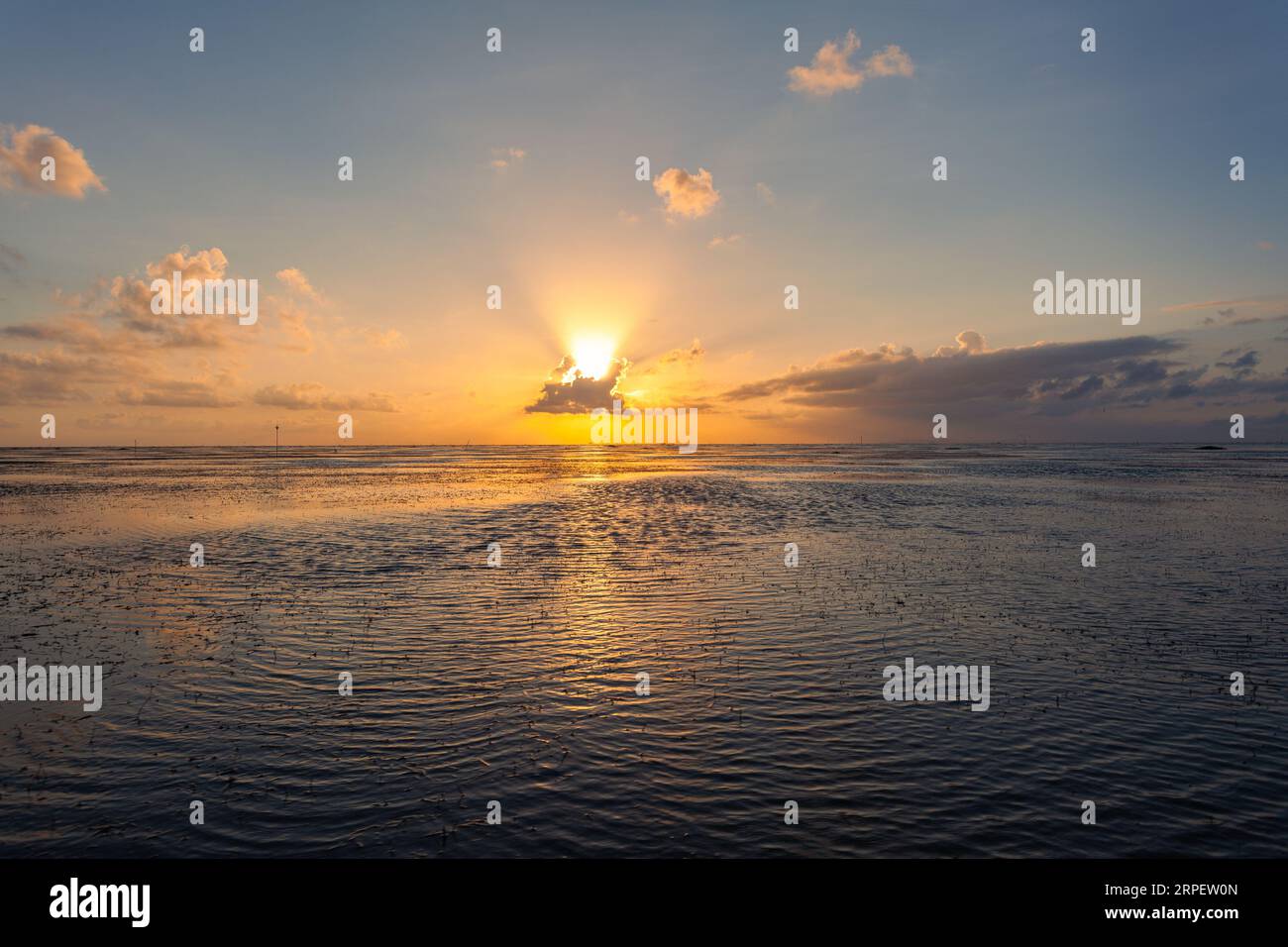 Beautiful golden reflection sunrise above the lagoon. landscape Amazing ...