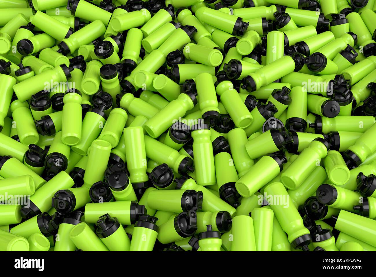 Pile of plastic sport shaker for protein drink powder on white ...