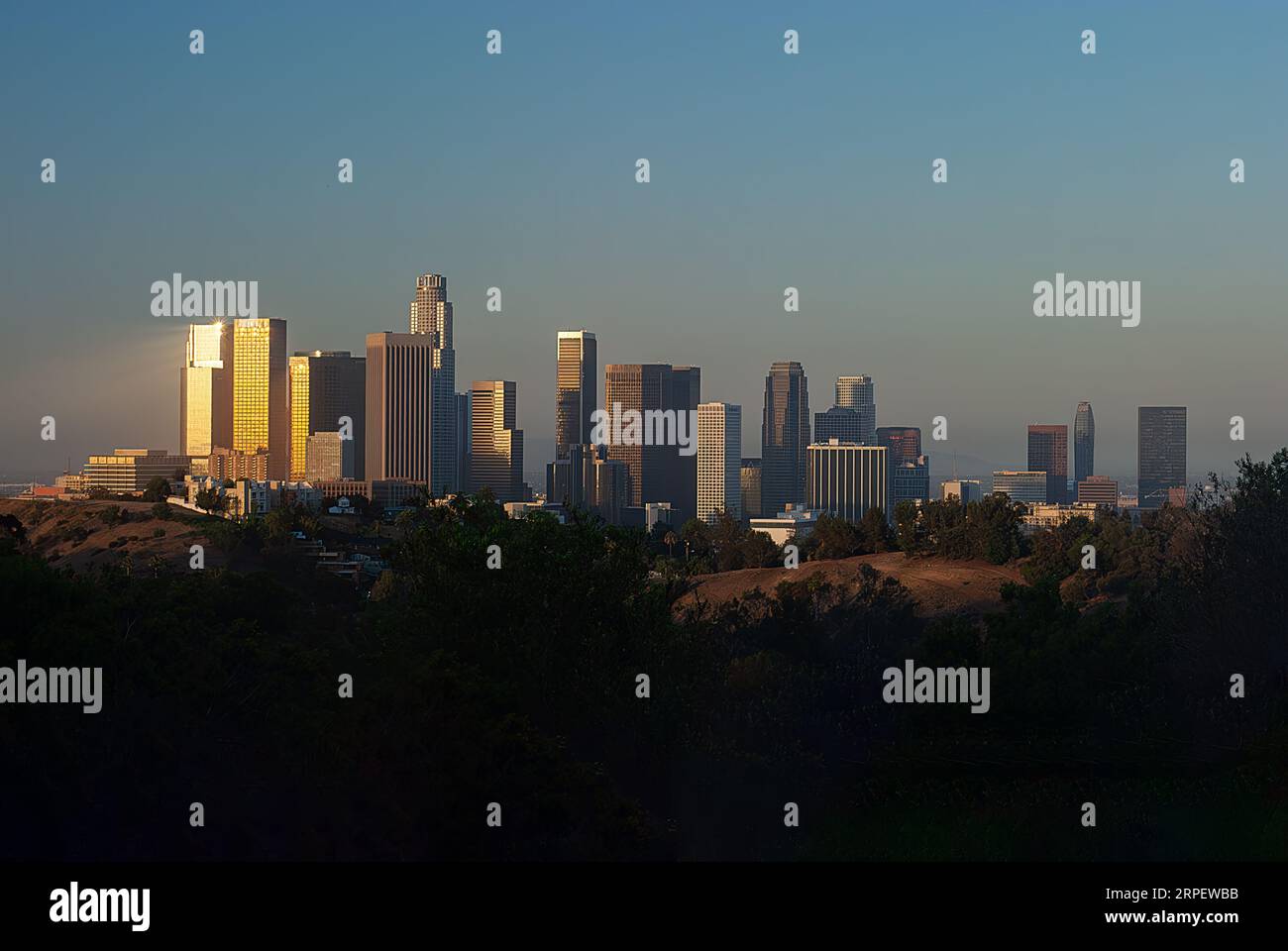 Los angeles skyline towering skyscrapers hi-res stock photography and ...